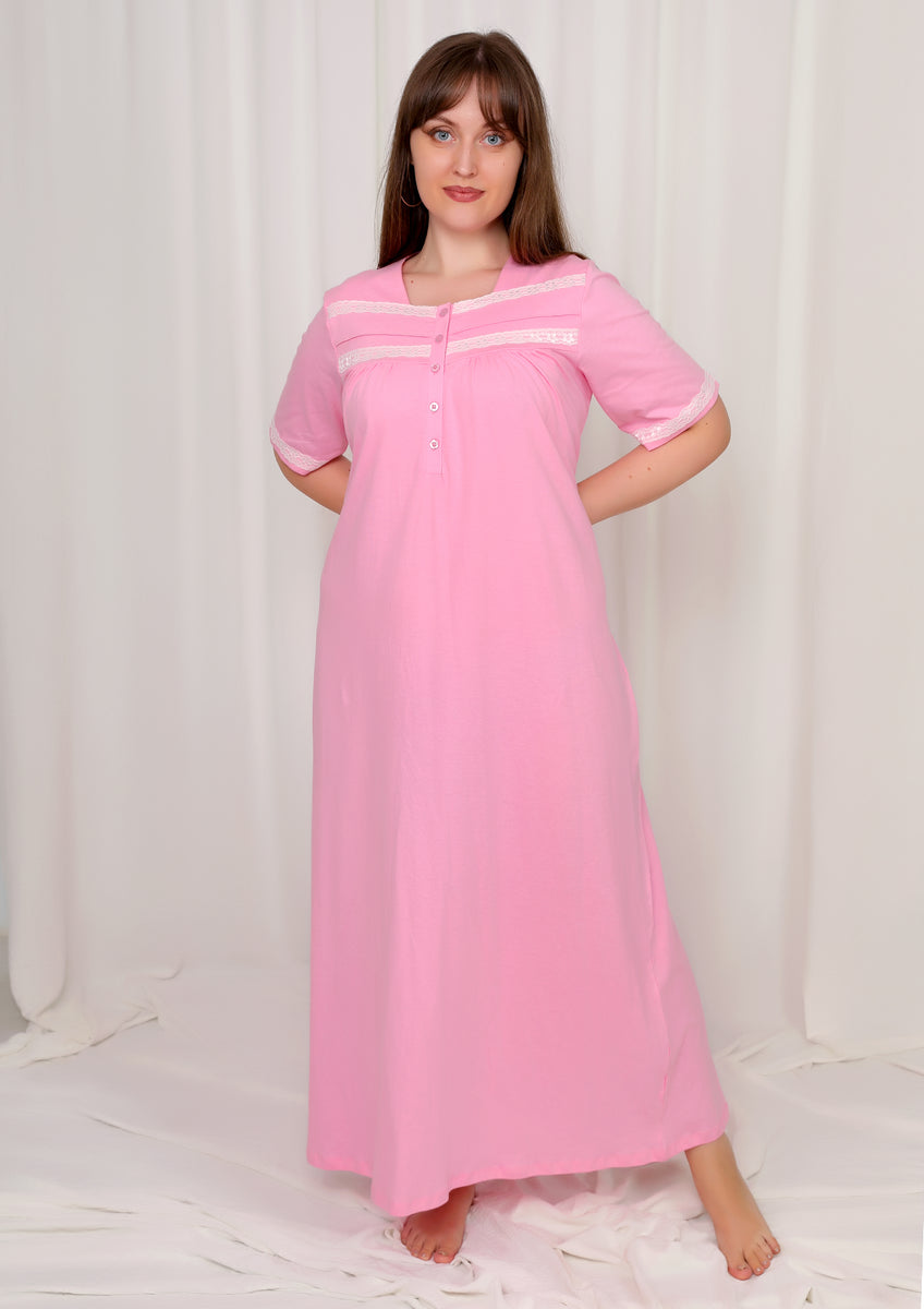 Short Sleeve Cotton Nightgown with simple lace detail on chest ...